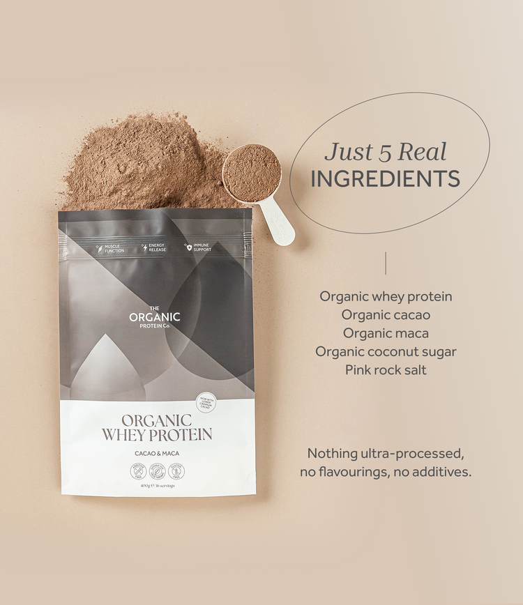 Chocolate Organic Whey Protein Powder | Cacao & Maca | Pure, Clean ...